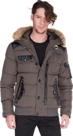Cipo & Baxx Herren Mantel CM120 Burgund - Stylische Winterjacke im modernen Design mit warmem Innenfutter, abnehmbarer Kapuze und funktionalen Details f&uuml;r kalte T