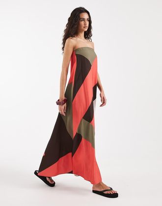 Asos Robe bandeau longue effet color block-multicolore