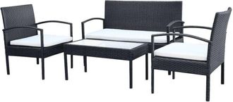 vidaXL 4-tlg. Garten-Lounge-Set mit Auflagen Poly Rattan Schwarz vidaXL