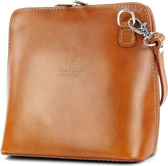 modamoda.de T94 Damen Glattleder kleine Umh&auml;ngetasche Schultertasche handmade in Italy (Cognac)