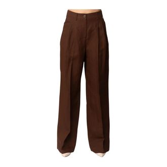 Twinset Femme, Pantalons, Brun, Taille: 36 FR Pantalon Palazzo en m&eacute;lange de lin