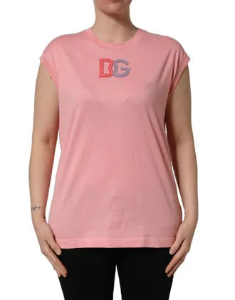 Dolce & Gabbana Womens Pink Cotton Dg Logo Round Neck Tank T-Shirt