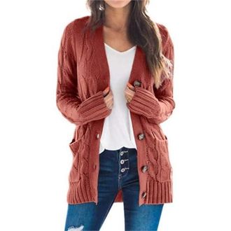 Generic Cardigan dautomne d&eacute;contract&eacute; &agrave; manches longues boutonn&eacute; sur le devant pour femme, cardigan ouvert sur le devant pour femme, rouge fonc&eacute;, 3XL