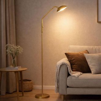 Fischer Leuchten Lampadaire LED dimmable Lampe de chambre &agrave; coucher Touchdimmer Lampadaire en laiton r&eacute;glable, 7,5W 880lm blanc chaud, blanc neutre, DxH 23x135 cm