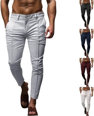Generic Pantalon extensible pour homme, coupe ajust&eacute;e, pantalon extensible d&eacute;contract&eacute; avec poches, pantalon &eacute;l&eacute;gant de couleur unie, pantalon l&eacute;ger, coupe aj
