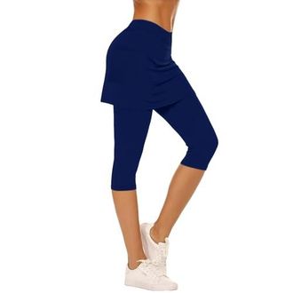 Generic Pantalon de sport pour femme - Legging 3/4 avec jupe - Taille haute - Couleur unie - Pantalon de yoga - Pantalon de sport - Pantalon de sport - Pantal