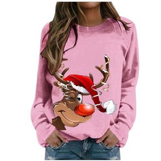 Generic Pull de Noel Femme Oversize Pull Noel Moche Sweat a Capuche sans Capuche pour Femme Imprimé de Noël Unique Manches Longues Col Rond Style Décontracté