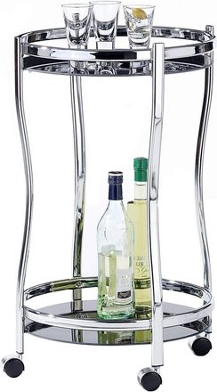 IDIMEX Servierwagen, schöner Beistellwagen rund, praktischer Servicewagen 2 Sicherheitsglasböden in schwarz, eleganter Teewagen mit Metallgestell verchromt