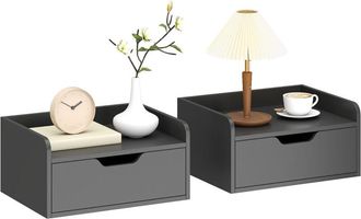 HOMCOM Lot de 2 tables de chevet murales tables de nuit suspendues tiroir plateau aspect bois dim. 40L x 30l x 19,5H cm-Noir