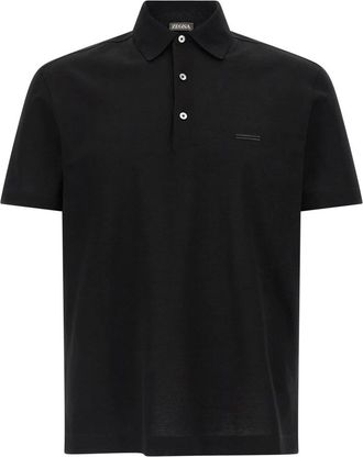 Ermenegildo Zegna Homme, Tops, Noir, Taille: 2XL Polo en Piqu&eacute; de Coton L&eacute;ger