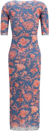 Etro Floral Stretch Tulle Dress - Blue