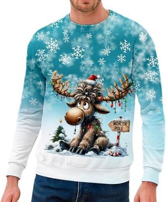 Generic Pull de Noël 2025 pour homme, pull de Noël amusant et fantaisie, imprimé graphique, motif imprimé, pull dhiver chaud à col rond, tendance, décontracté