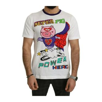 Dolce & Gabbana Homme, Tops, Blanc, Taille: S Super Pig T-Shirt