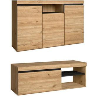 Skraut Home Skraut Home - Set Naturale Wohnzimmer Esszimmer, Beistellm&ouml;bel, Buffet-TV-Schrank 120cm Eiche schwarz nordische
