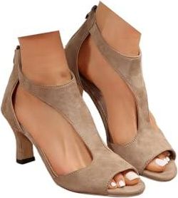 Generic Chaussures &agrave; talons carr&eacute;s pour femme - Bout ouvert - Sangle de cheville - Talon haut - Chaussures de mariage &agrave; bout ouvert - Style d&eacute;contract&eacute; - Sand