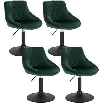 Woltu Woltu - Lot de 4 Tabourets de bar si&egrave;ge bien rembourr&eacute; en velours, Hauteur r&eacute;glable pieds en m&eacute;tal, Vert Fonc&eacute;