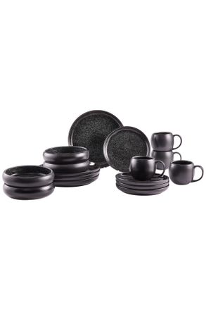 Novel Kombiservice Faro Black, Schwarz, Keramik, 16-teilig, Farbverlauf, 470 ml, Lfgb, Handmade Quality, lebensmittelecht, Essen & Trinken, Geschirr, Geschi