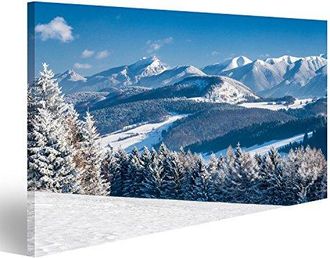 Islandburner Tableau sur toile Paysage enneig&eacute; avec des montagnes &agrave; la journ&eacute;e ensoleill&eacute;e, parc national Mala Fatra en Slovaquie, Tableaux, Image, Poster JVX