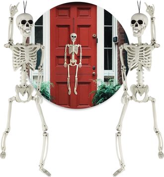 Com-Four 2X 90cm Deko Skelett für Halloween - XXL-Skelett aus Kunststoff zum Aufhängen und Aufstellen - Skelett mit beweglichen Gelenken - hoher Grusel-Faktor 