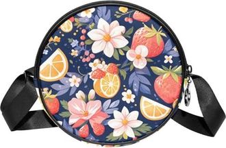 Generic Petit sac &agrave; bandouli&egrave;re rond pour femme, motif fruits de dessin anim&eacute;, avec fermeture &eacute;clair, bretelles r&eacute;glables, sac &agrave; main rond d&eacute;contract&eacute; pour fe