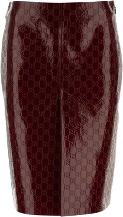 Gucci Lederrock mit GG-Pr&auml;gung - Rot