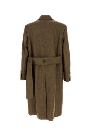 Ferragamo Mens Melange Mud Wool Coat Olive Cappotti