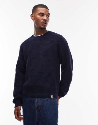 Carhartt Work in Progress Pull en maille torsad&eacute;e &agrave; manches ballon - Bleu marine