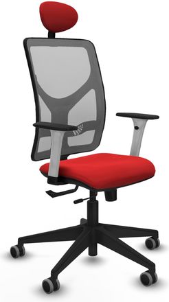 Piqueras y Crespo Roter Schreibtischstuhl mit wei&szlig;en und schwarzen Armlehnen, h&ouml;henverstellbarer Lendenwirbelst&uuml;tze und festem Kopfteil, ausgestattet mit Syncro/Traslac