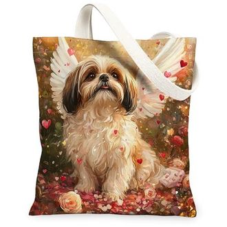 Generic Shih Tzu Sac fourre-tout en toile motif chien pour faire du shopping 33 x 38,1 cm, sac d&eacute;picerie r&eacute;utilisable pour la Saint-Valentin, sac d&eacute;picerie r&eacute;