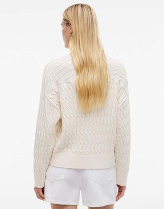Tommy Hilfiger Oversize-Strickjacke in Beige mit Zopfmuster und V-Ausschnitt-Gelb