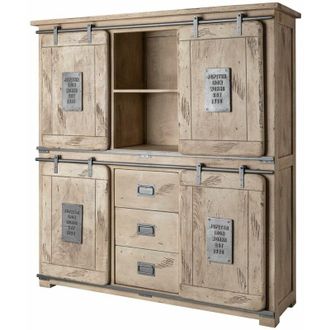 Massivmoebel24 Highboard Mango 150x45x160 whitewash lackiert RAILWAY 325