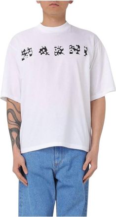 Marni Homme, Tops, Blanc, Taille: S Floral Print Cotton TShirt