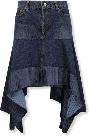 sacai Femme, Jupes, Bleu, Taille: 42 FR Jupe asym&eacute;trique en denim avec ourlet pliss&eacute;
