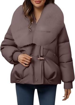 Generic Vestes imperméables légères avec capuche en fourrure grande taille, vestes dhiver pour femmes, manteau thermique rembourré coupe-vent avec poches, par
