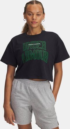 Under Armour Varsity Mix Heavyweight Crop-Kurzarm-Oberteil für Damen Schwarz / Weiß XL