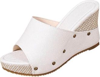 Generic Sandales compens&eacute;es confortables et d&eacute;contract&eacute;es &agrave; bout ouvert - Couleur unie - &Eacute;l&eacute;gantes - Polyvalentes - Classiques et respirantes - Sandales d&eacute;t&eacute; 