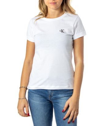 Calvin Klein Damen T-Shirt Kurzarm Ck Embroidery Rundhalsausschnitt, Weiß (Bright White), 3XL