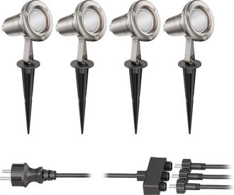LEDs Com Gartenstrahler MUK mit Erdspie&szlig; f&uuml;r au&szlig;en, Edelstahl, je 23,5W je 430lm 100&deg; warm-wei&szlig; 4er Set
