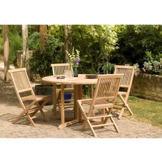 Macabane Macabane - fun - Table de jardin ronde 4/5 personnes - &agrave; rabats papillon en bois Teck