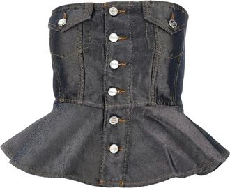 Ganni Femme, Tops, Noir, Taille: 38 FR Top SM Denim Volante Bot Plateados
