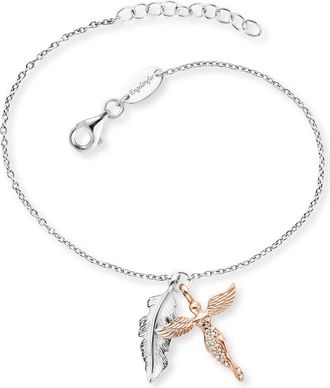 Engelsrufer Damen Armband aus Sterling Silber mit Feder Anhänger silber und rosévergoldetem Engel Anhänger - besetzt mit 20 Zirkonia Steinen - Karabinerverschluss