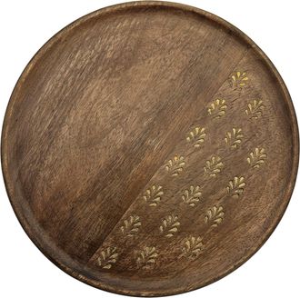 Meinposten Holzteller Deko Teller Kerzenteller rund 22 o 30 cm Blattmuster braun Mangoholz dekobrett (Klein 22 cm dunkel)