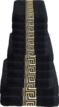 Julie Julsen 12 TLG Handtuchset 2 Badetücher 4 Handtücher 6 Gästetücher 600g/m² Schwarz-Gold 100% Baumwolle - Oeko TEX Std 100 Zertifizierung - Weich und Saugstark