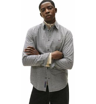 Tommy Jeans Poplin Pattern M - Langarm Hemd - Herren