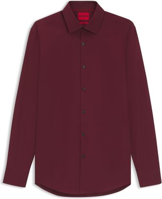 HUGO BOSS Herren Kenno Slim-Fit Hemd aus bügelleichter Baumwoll-Popeline Dunkelrot 40