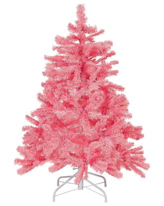 Beliani K&uuml;nstlicher Weihnachtsbaum mit St&auml;nder 120 cm rosa Farnham