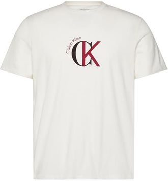 Calvin Klein SS 30S Whsl Ckj 2Tone CK Graphic Lv14Re829G T-Shirts Graphiques, White (White Greige), L Homme