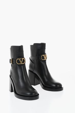Valentino Stiefeletten Aus Leder Mit Logo-Besetztem Kn&ouml;chelriemen 9cm Absatz Valentino