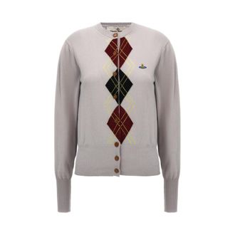Vivienne Westwood Femme, Pulls, Beige, Taille: 42 FR Cardigan Argyle en Gris Pigeon