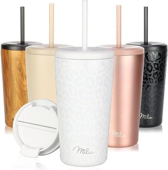 Milu Mug Isotherme 500ml - Thermo Café étanche en acier inoxydable, Tasse thermique sans BPA, 100% anti-fuite(White Leopard, 500ml)